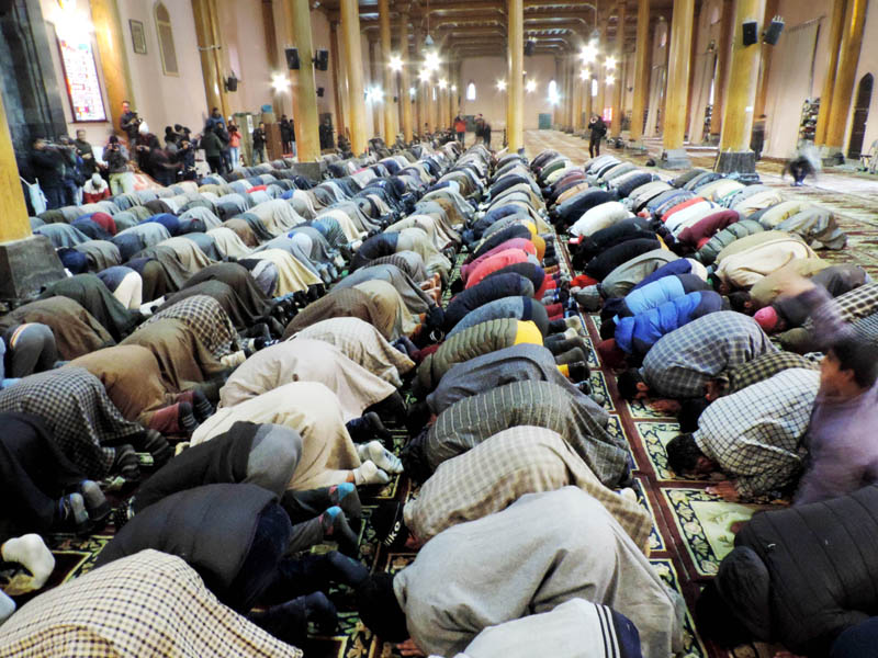 People offering Friday prayers in the historic Jamia Masjid which were ...